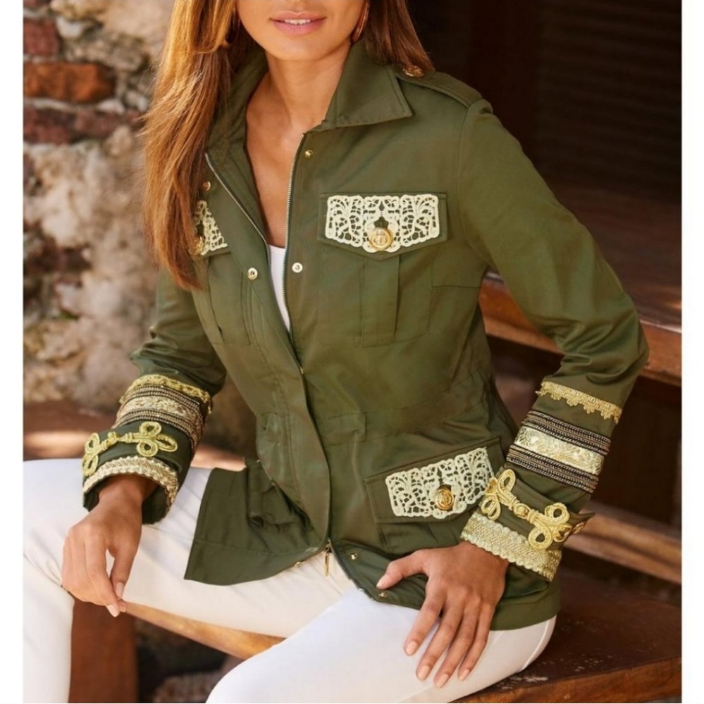 Boston Proper Embroidered Military Style Jacket - Gem